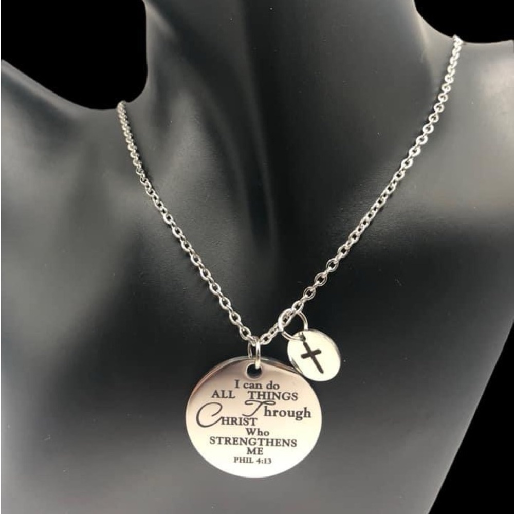 24 Inch Stainless Steel Bible Scripture Necklace - Gem